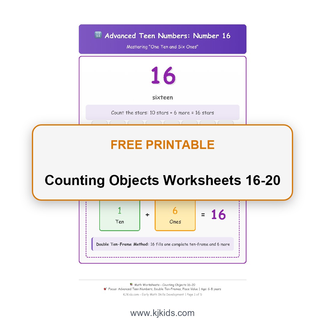 Counting Objects Worksheets 16-20 - KJKids Learning