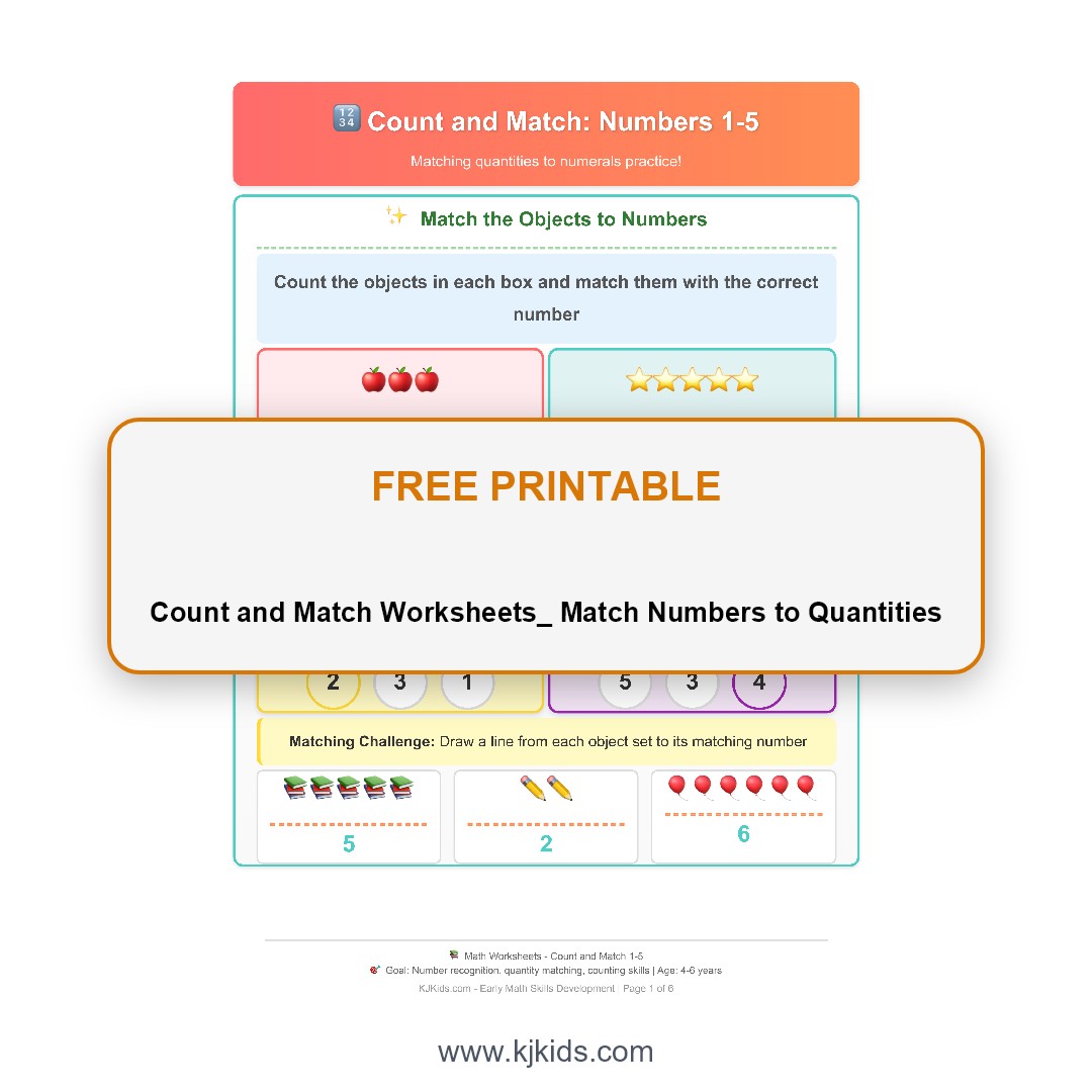 Count and Match Worksheets_ Match Numbers to Quantities - KJKids Learning