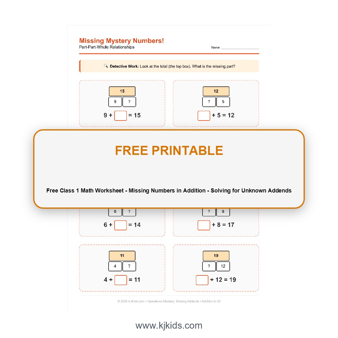 Free Class 1 Math Worksheet - KJKids Learning